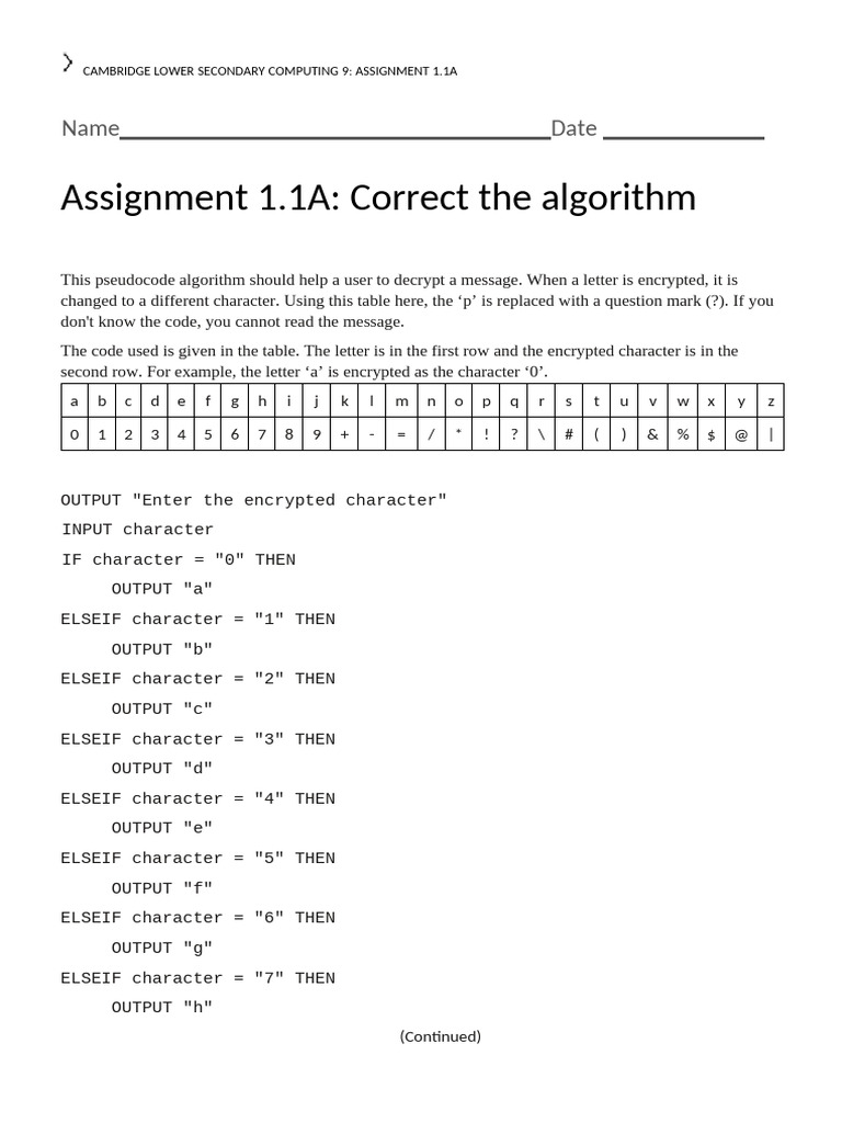Assignment 1.1A Year 9 | PDF | Encryption | Computer Programming