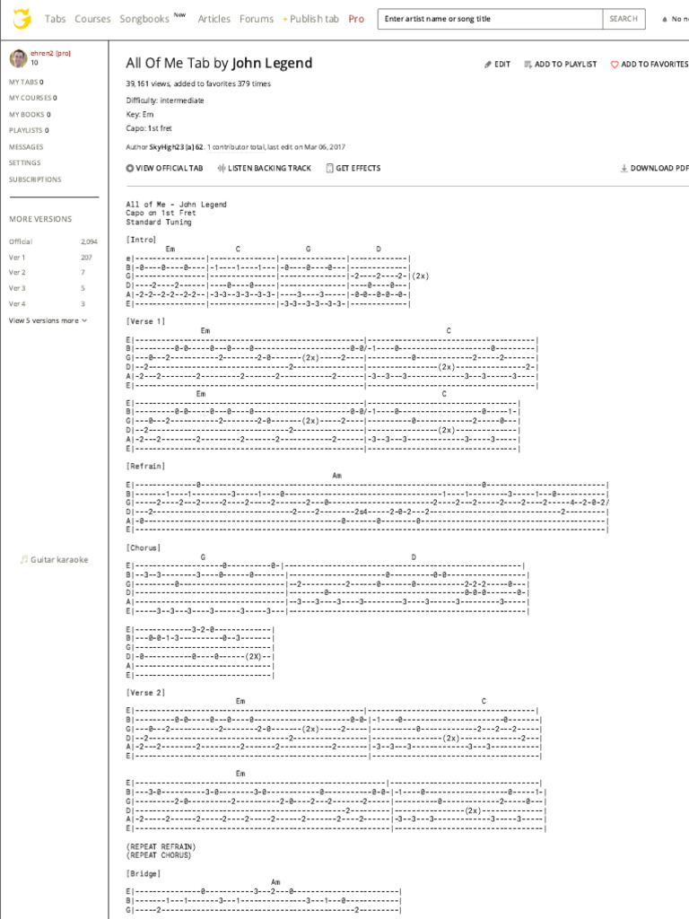 ALL OF ME TAB (Ver 2) by John Legend @ | PDF | Song Structure | Songs