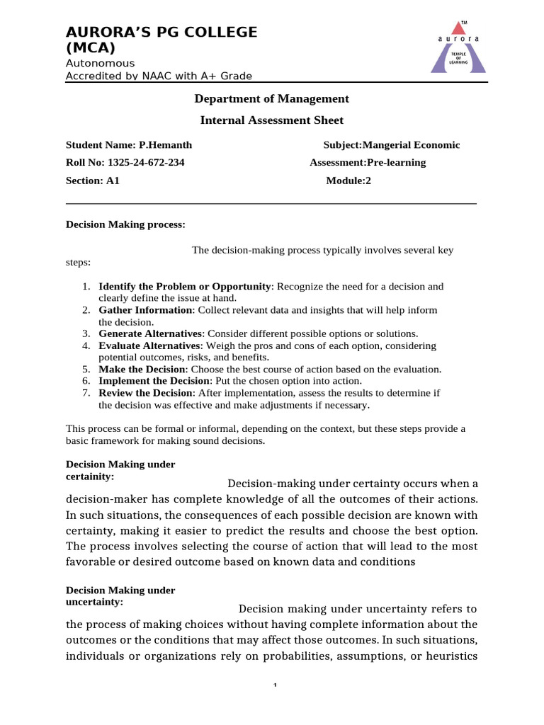 Managerial Economics Decision-Making Guide | PDF | Risk | Decision Making
