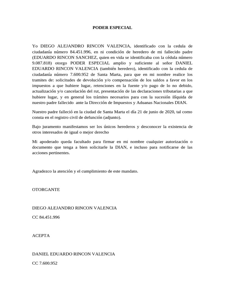 PODER ESPECIAL PARA ACTUAR EN LA SOL. DEV S.F. | PDF | Documento de identidad | Gobierno