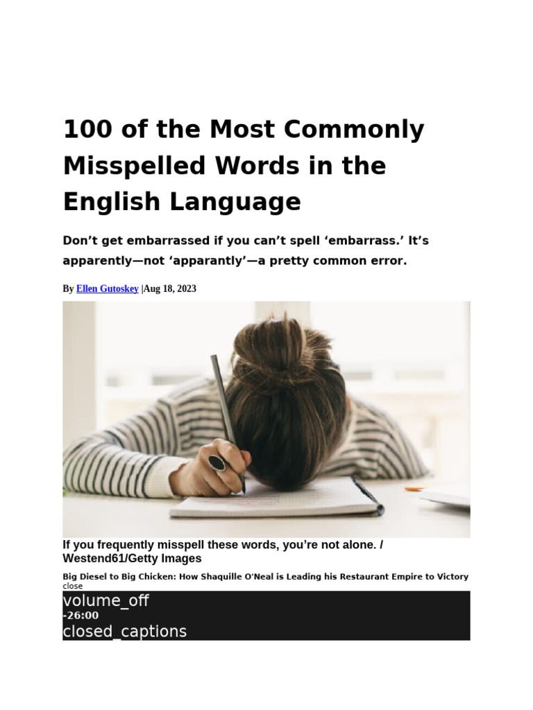 100 of The Most Commonly Misspelled Words in The English Language | PDF