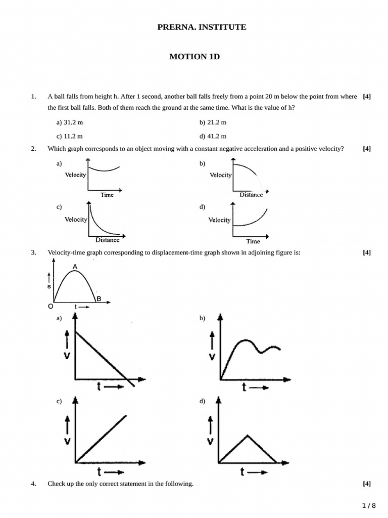 Motion 1D Practice sheet | PDF