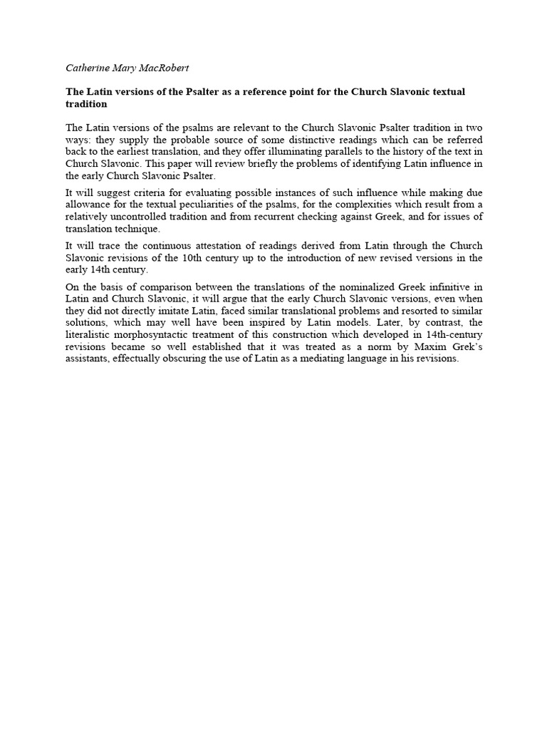 MacRobert - (Abstract) The Latin Version of The Psalter As A Reference ...