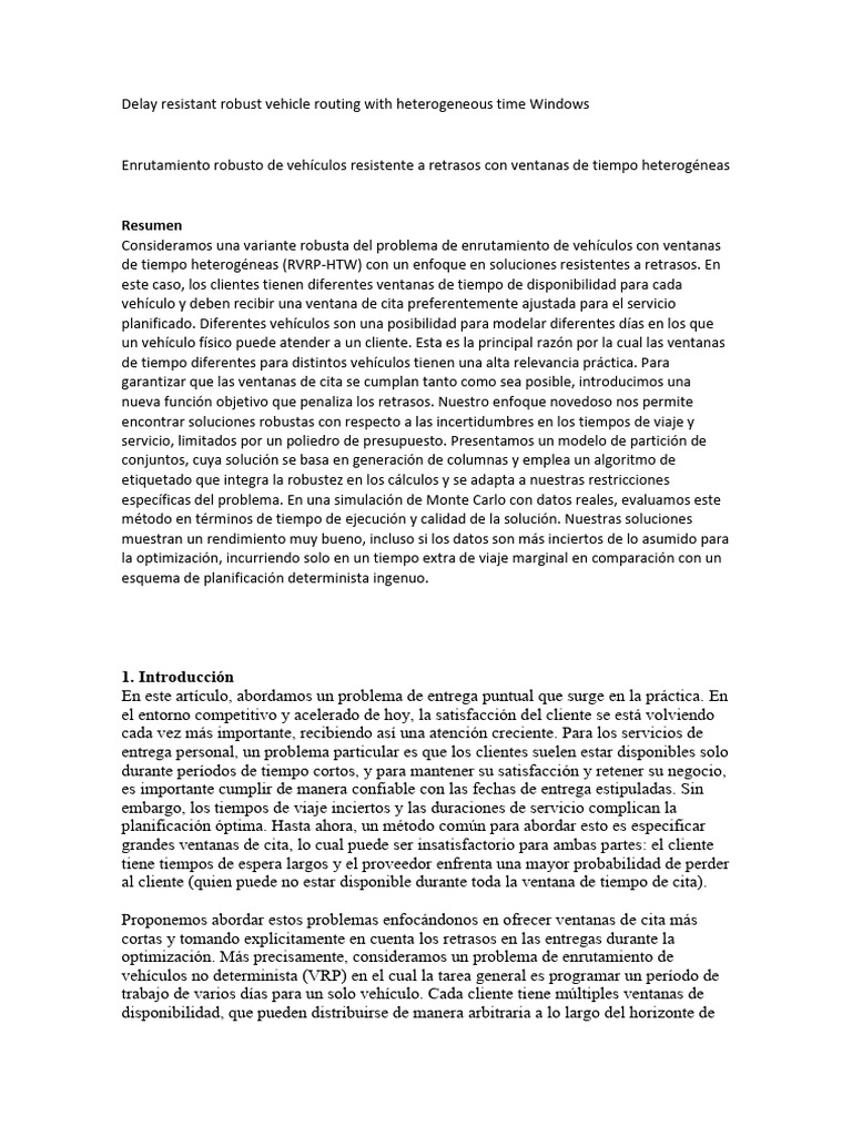 ESPAÑOL Delay Resistant Robust Vehicle Routing With Heterogeneous Time ...