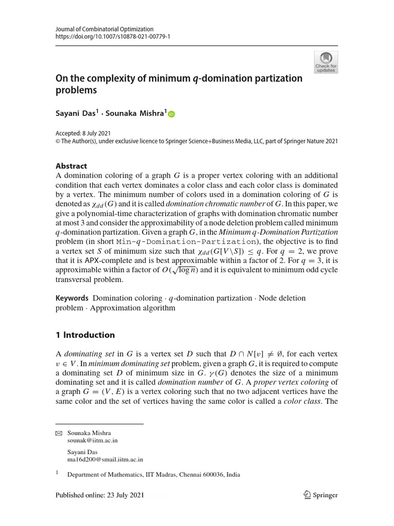 On The Complexity of Minimum Q-Domination Partization Problems | PDF | Vertex (Graph Theory ...