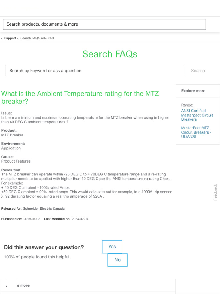 Schneider Breaker Derating | PDF | Faq | Electrical Engineering