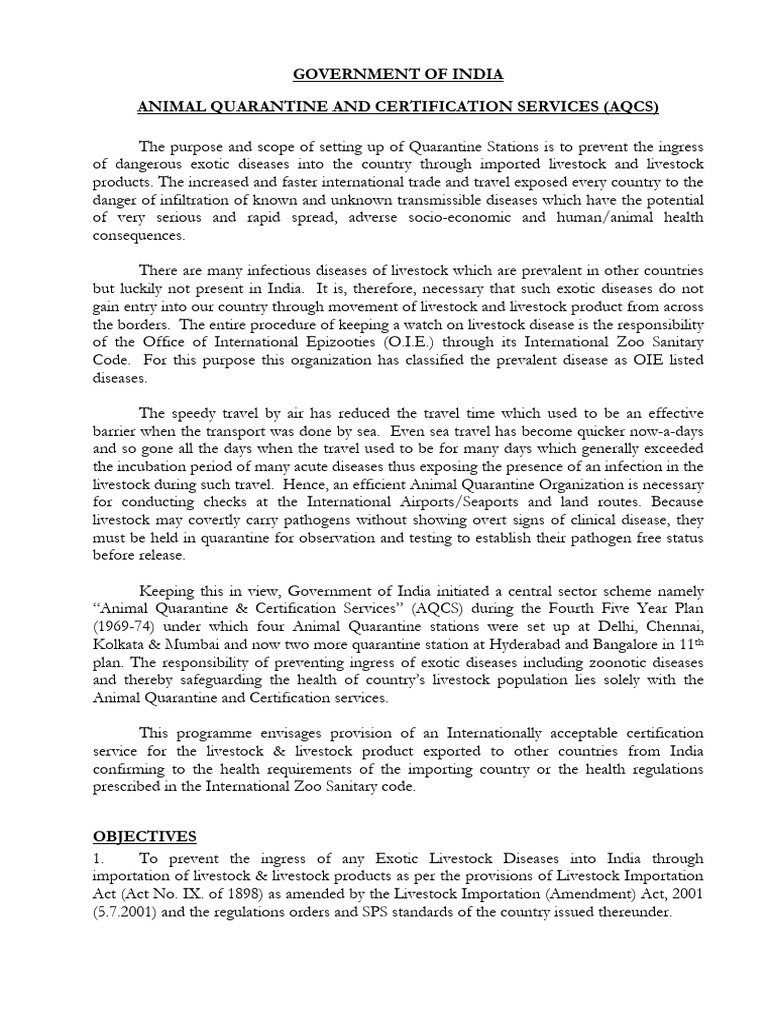 Animal and Quarantine Certification Services | PDF | Infection | Quarantine