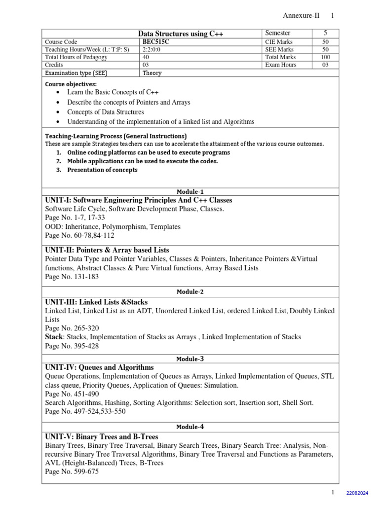 Data Structures Syllabus | PDF | C++ | Pointer (Computer Programming) Data Structures Syllabus | PDF | C++ | Pointer (Computer Programming)