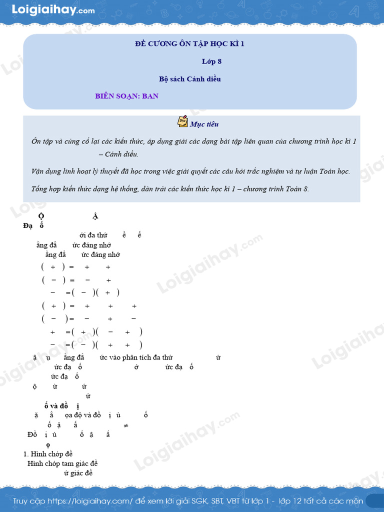 Đề cương toán 8-HK1 Cánh Diều | PDF