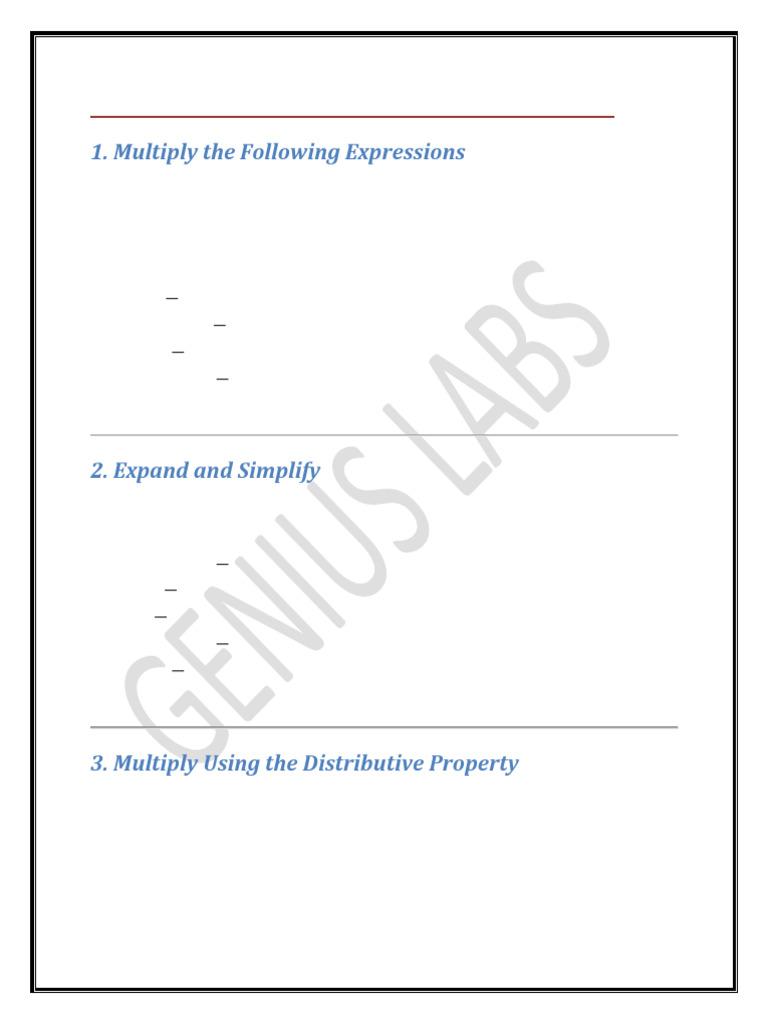 Algebraic Expressions Multiplication Worksheet | PDF