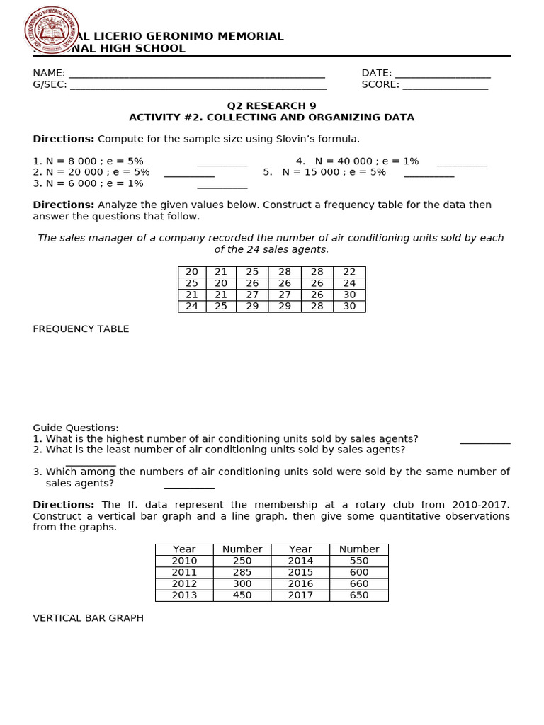 Q2 RES 9 ACTIVITY 2. Collecting and Organizing Data | PDF