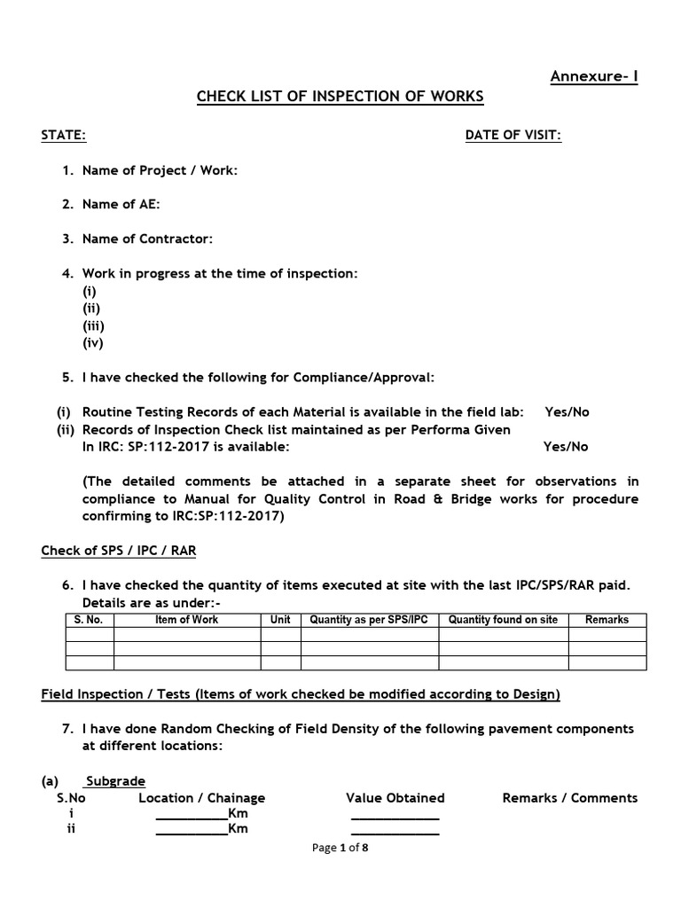Check List - Annexure (I, II, III, IV & V) | PDF | Concrete | Building ...