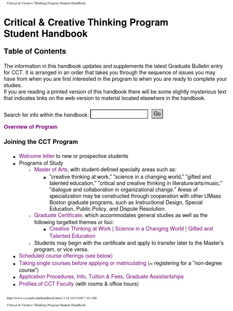 Creative and Critical Thinking Handbook | PDF | Graduate School ...