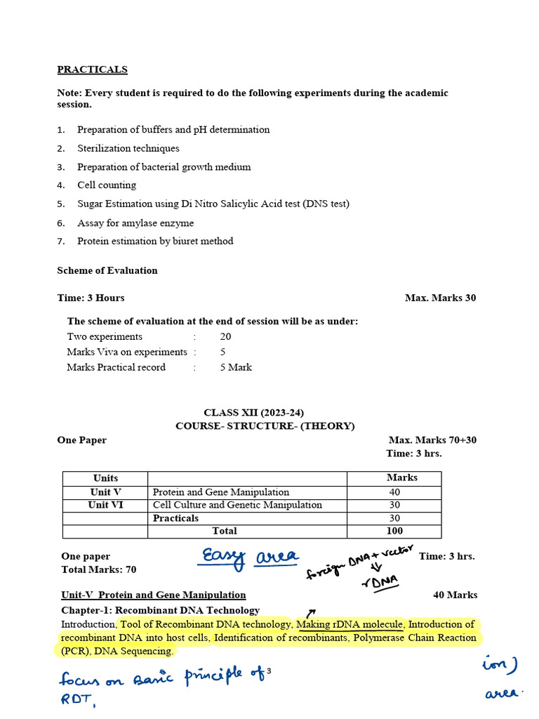 BioTechnology SrSec 2023-24 | PDF | Recombinant Dna | Dna