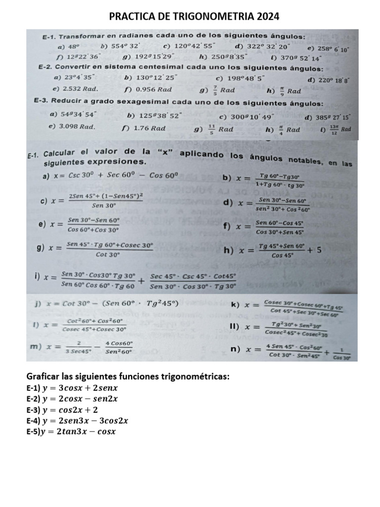 Practica de Trigonometria 2024 | PDF