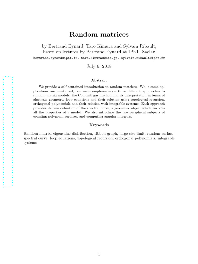 Random Matrices | PDF | Matrix (Mathematics) | Quantum Chromodynamics