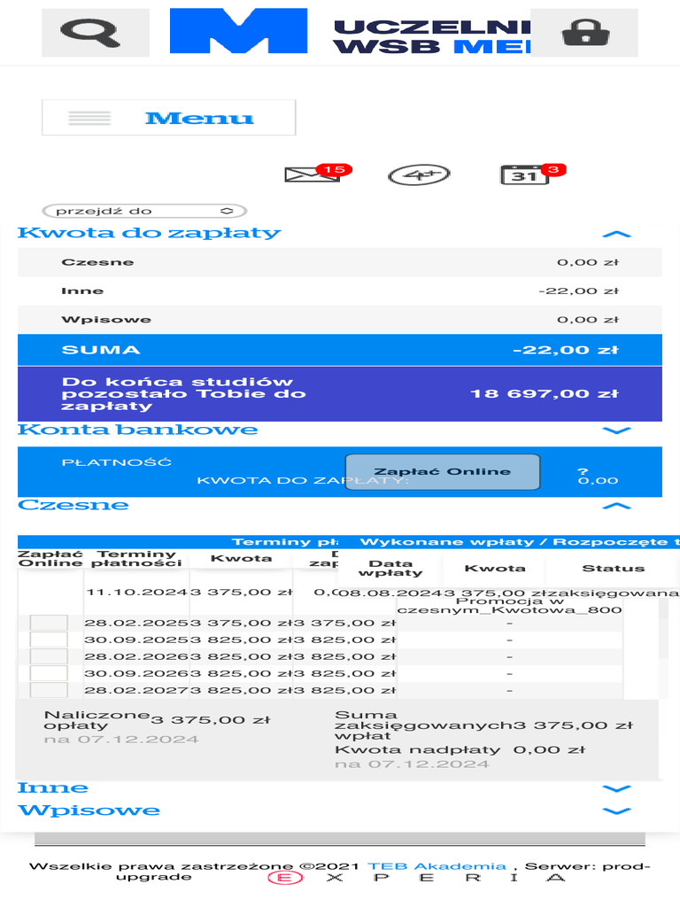 Płatności I Wpłaty - Extranet - WSB Wrocław - Portal | PDF