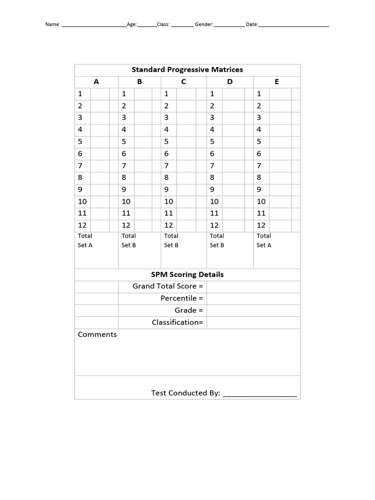 SPM Raven Scoring Sheet New Potrait | PDF