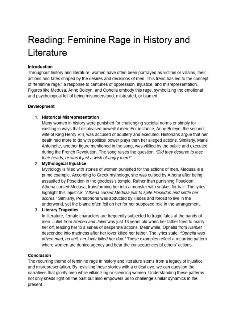 Reading - Feminine Rage in History and Literature | PDF | Medusa | Athena