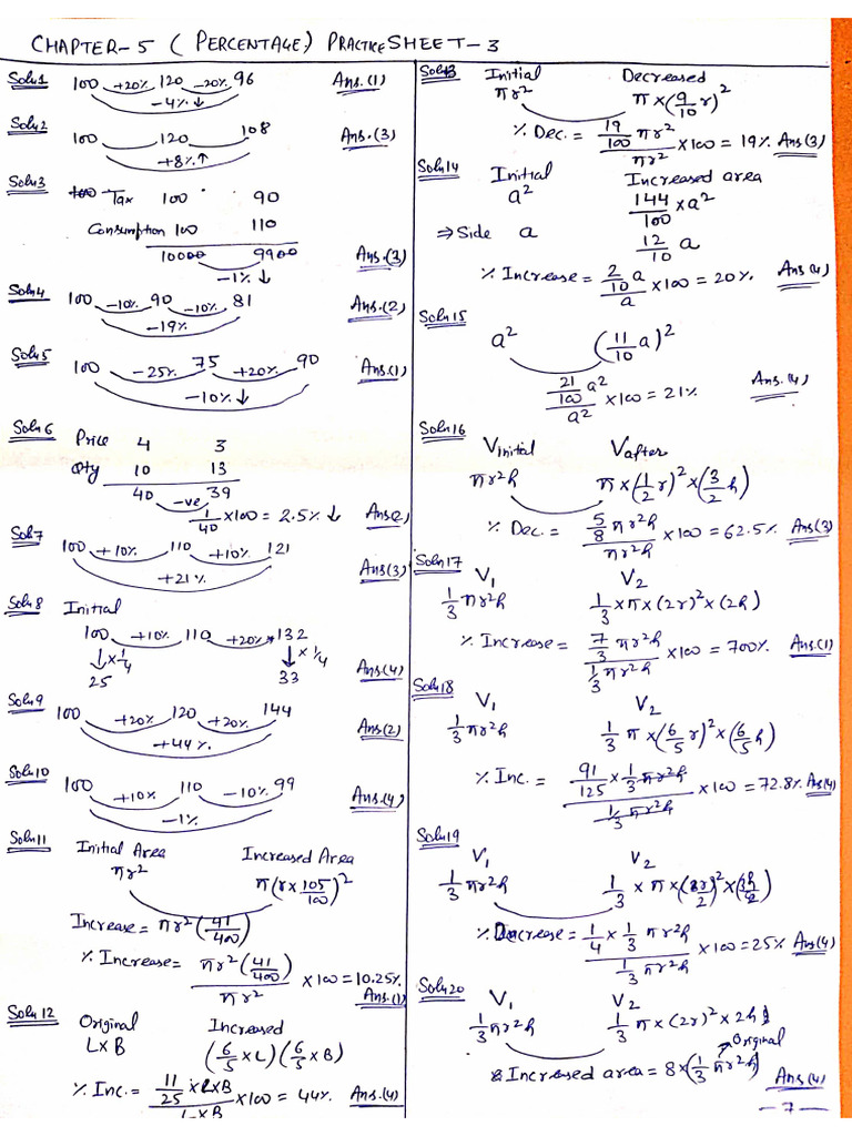 Percentage Sheet 3 Solution | PDF