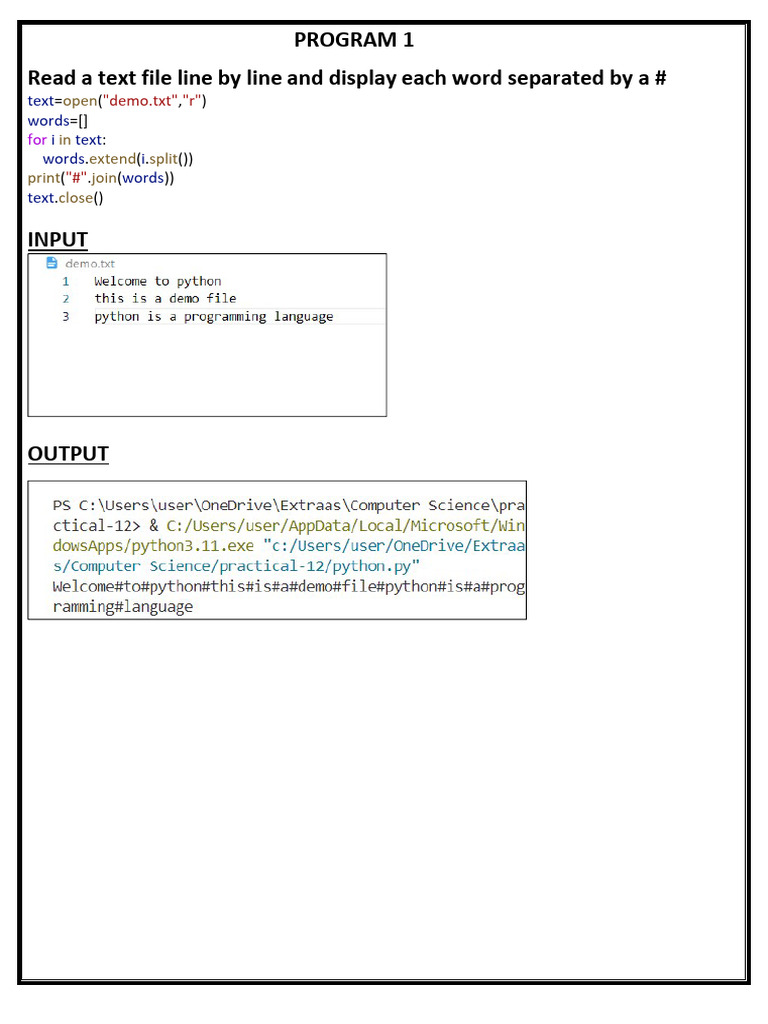 Program 1 Read A Text File Line by Line and Display Each Word Separated by A # | PDF