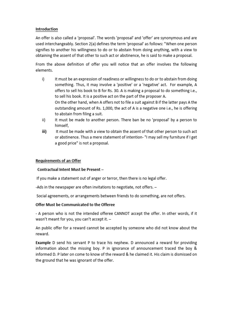 Handout Offer and Acceptance | PDF | Offer And Acceptance | Business Law