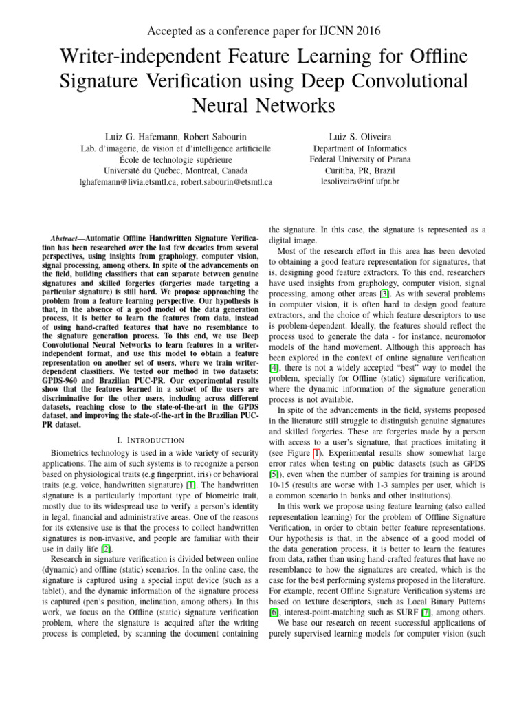 Writer-independent Feature Learning for Offline | PDF | Support Vector ...