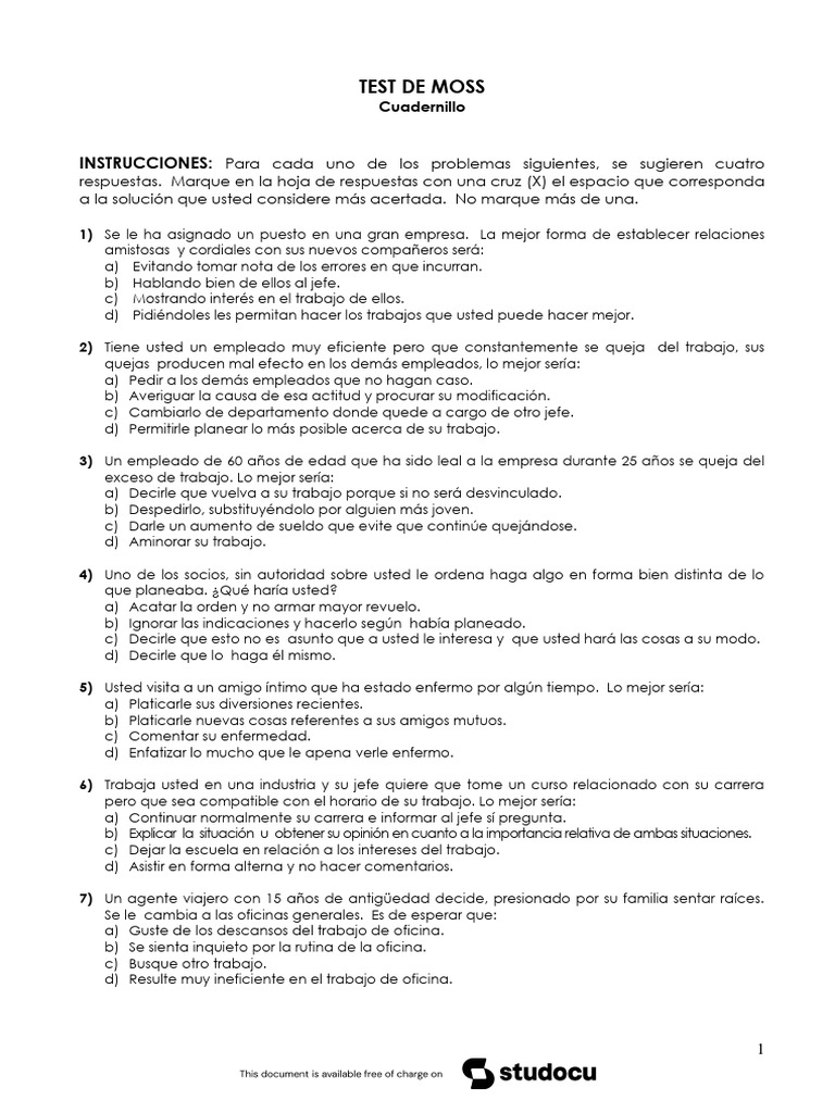 Test de MOSS Pruebas Psicometricas | PDF | Toma de decisiones ...