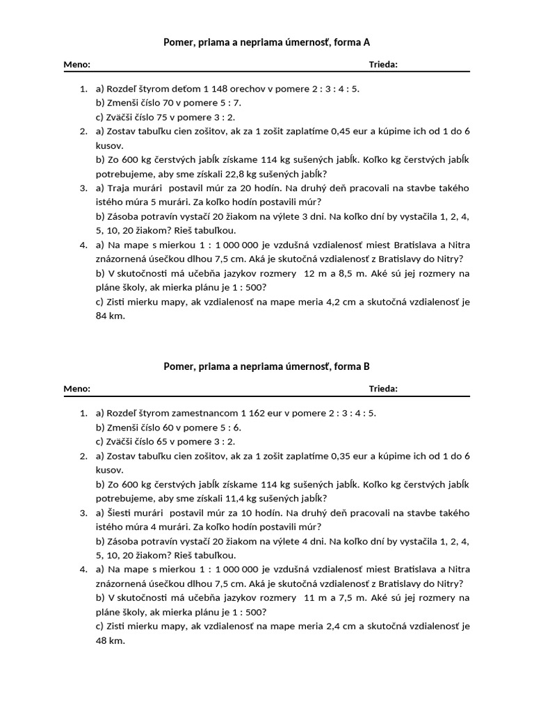 Pomer, Mierka, Priama A Nepriama Úmernosť | PDF