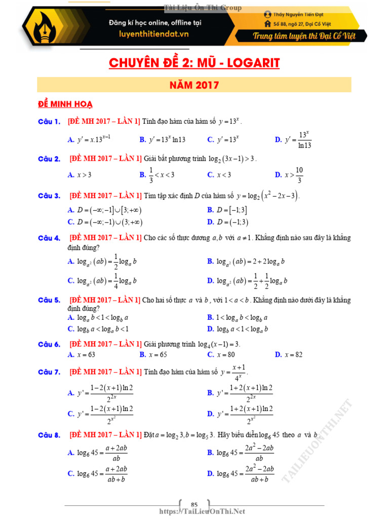 Chuyên đề 2 - MŨ - LOGARIT | PDF