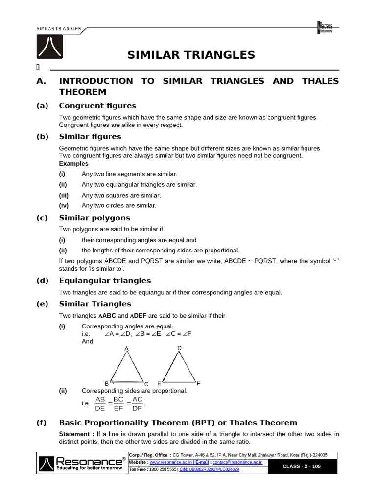 1 - Similar Triangles - Theory | PDF | Triangle | Elementary Geometry