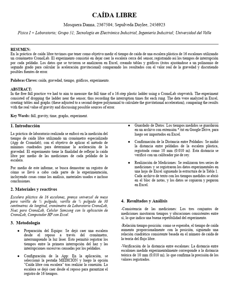 Informe Caida Libre | PDF | Fenomeno fisico | Mecanica clasica