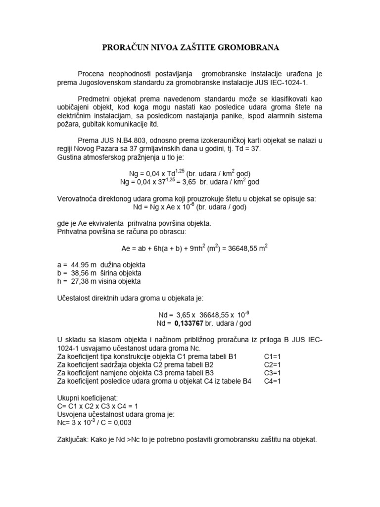 6.proracun I Izbor - Gromobrana | PDF