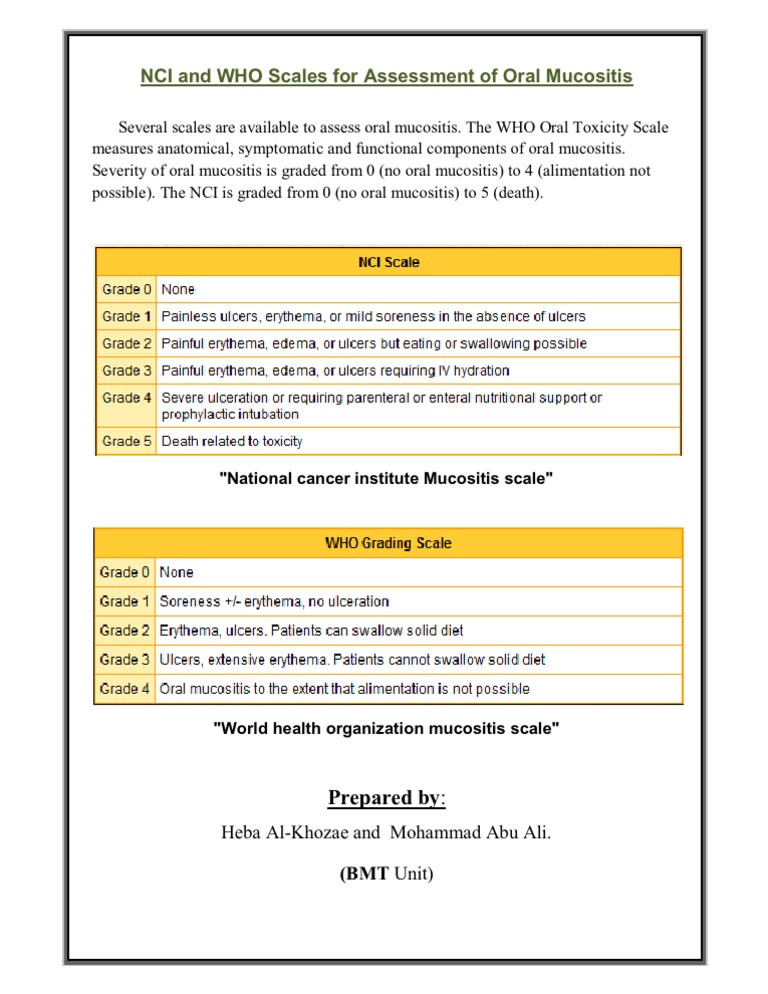 Mucositis Grading and Assessment Guide | PDF | Science & Mathematics