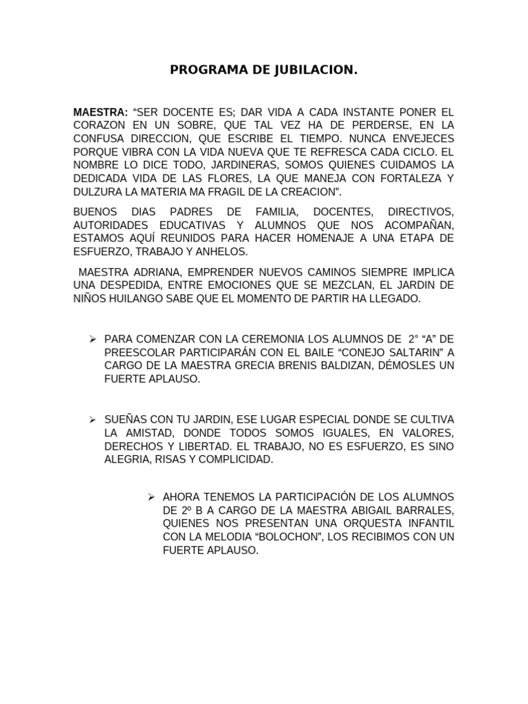 Programa para Despedida de Adri. | PDF