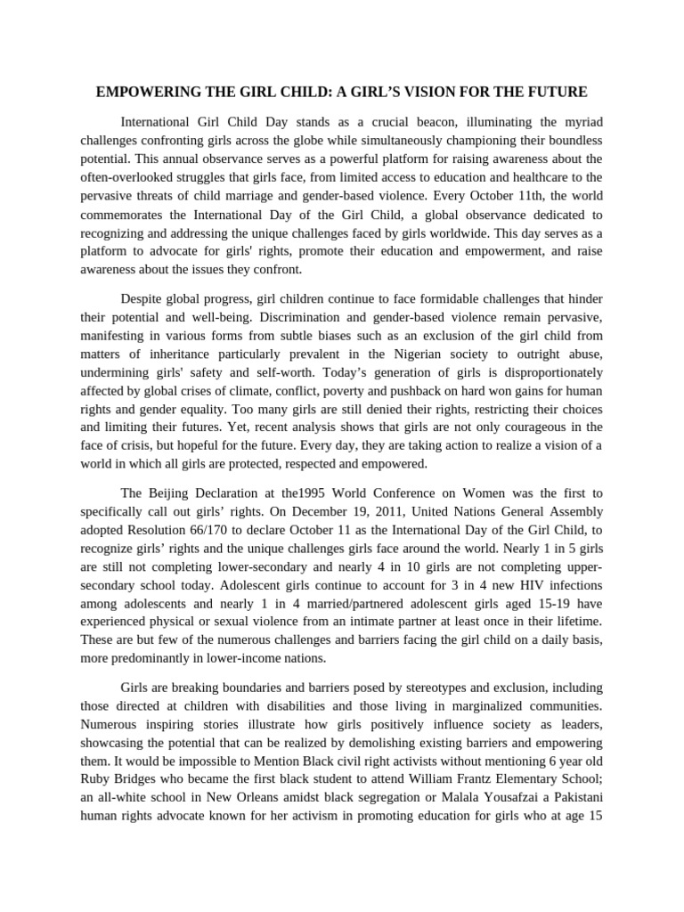 Empowering The Girl Child | PDF | Violence | Violence Against Women