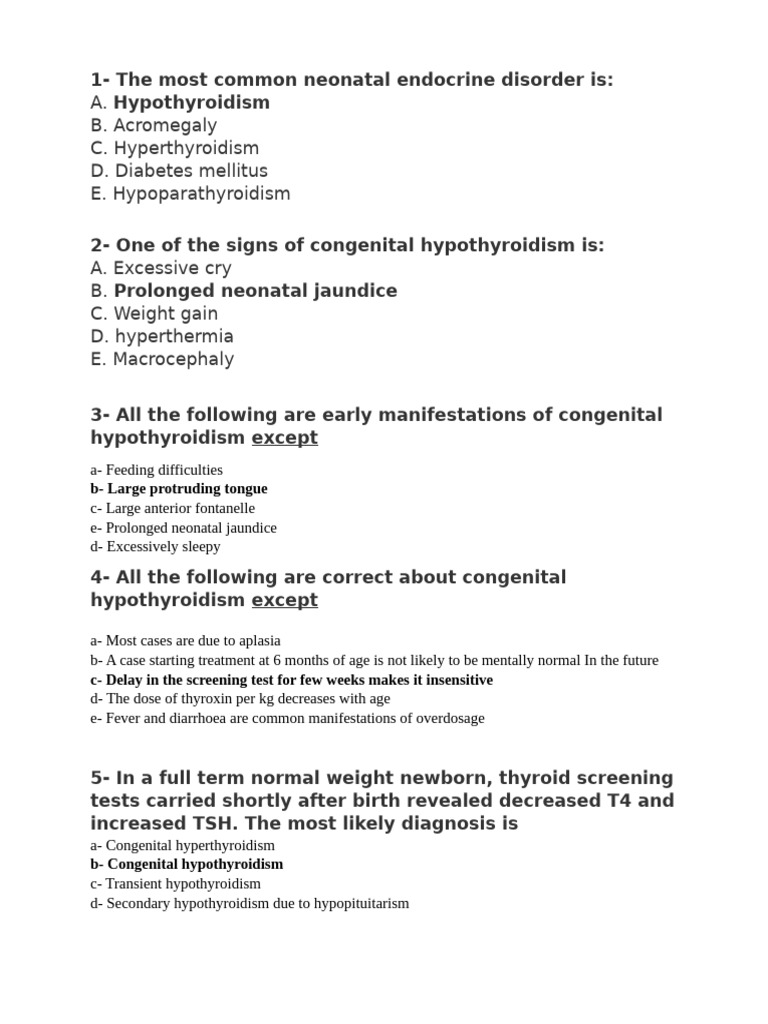 Congenital Hypothyroidism MCQ | PDF | Thyroid | Hypothyroidism