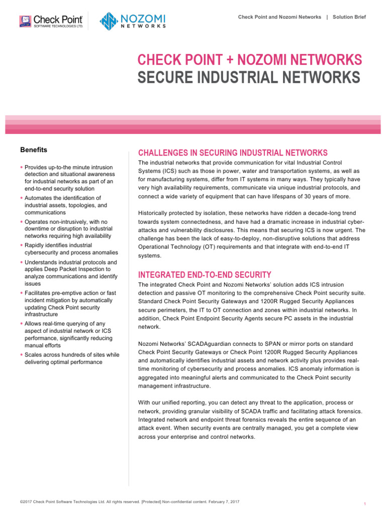 Checkpoint Nozomi Solution Brief | PDF | Security | Computer Security