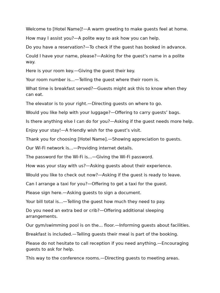 Hospitality Language | PDF | Hotel