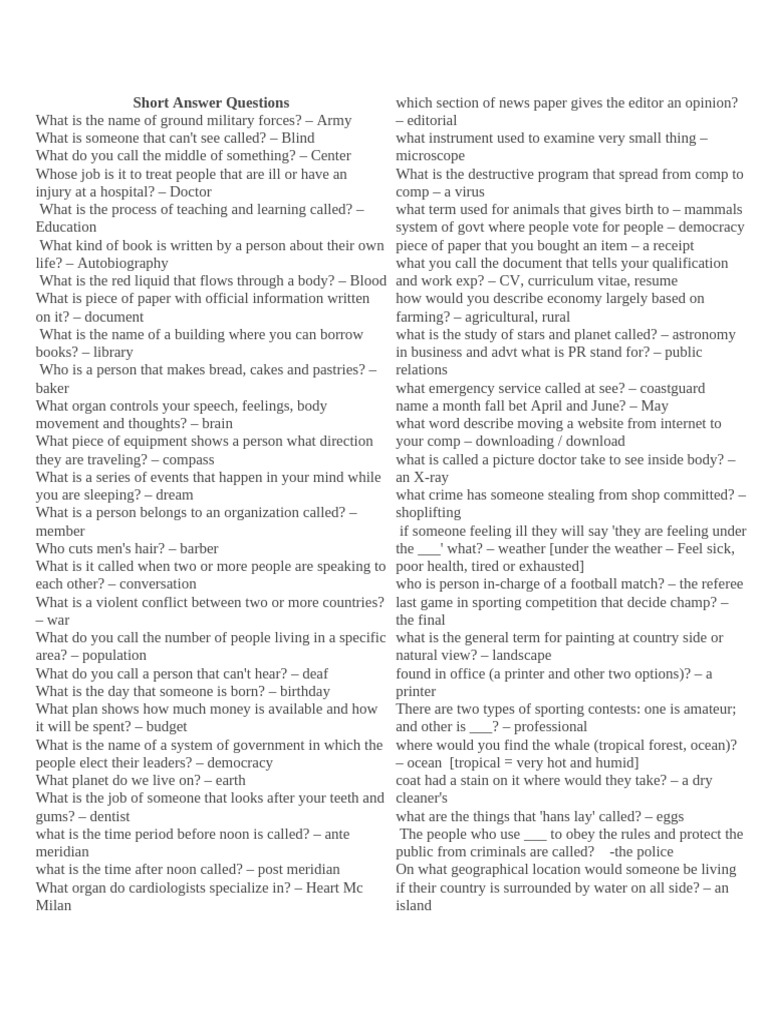 Short Answers Questions. Corect | PDF | Twilight