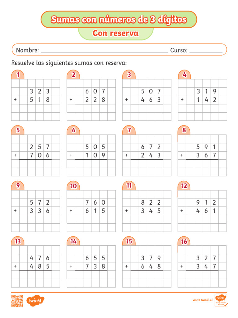 Cl m 1699229199 Guia de Trabajo Sumas Con Numeros de 3 Digitos Con ...