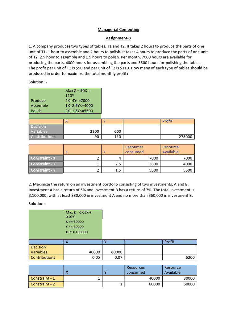 Managerial Computing Assignment-3: Decision Variables Contributions | PDF
