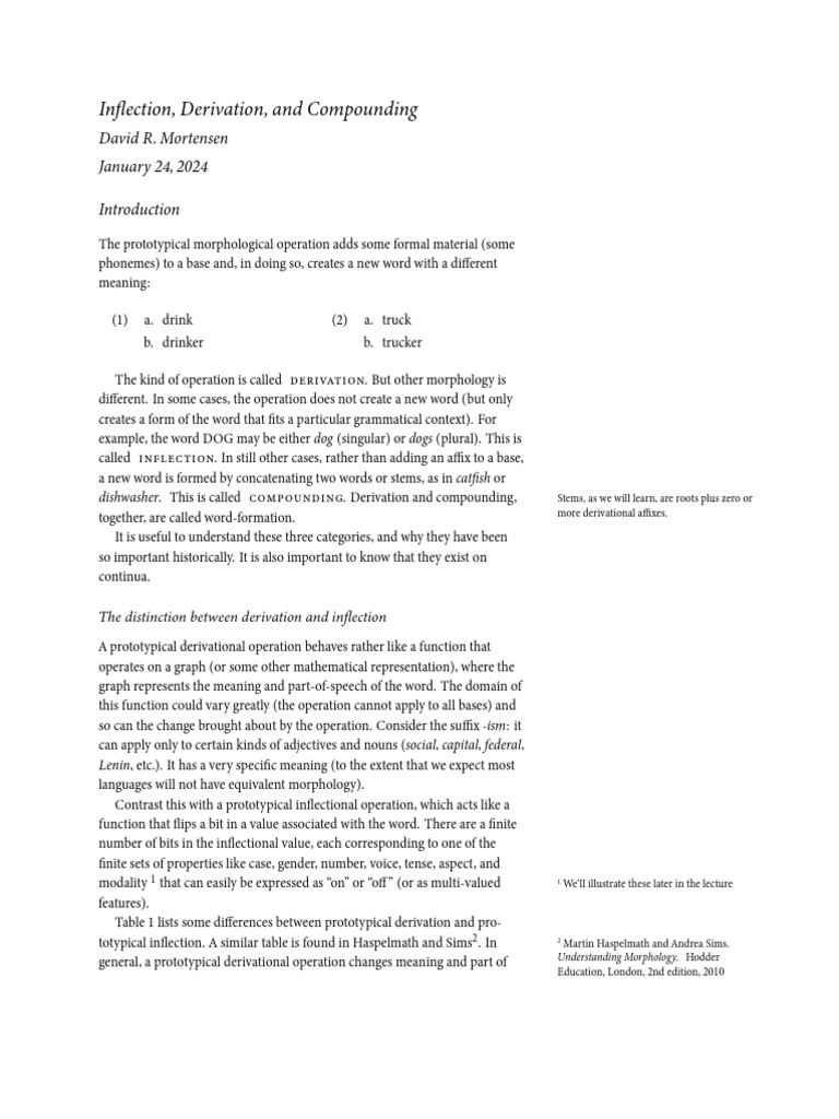 04 Inflection Derivation | PDF | Grammatical Number | Verb