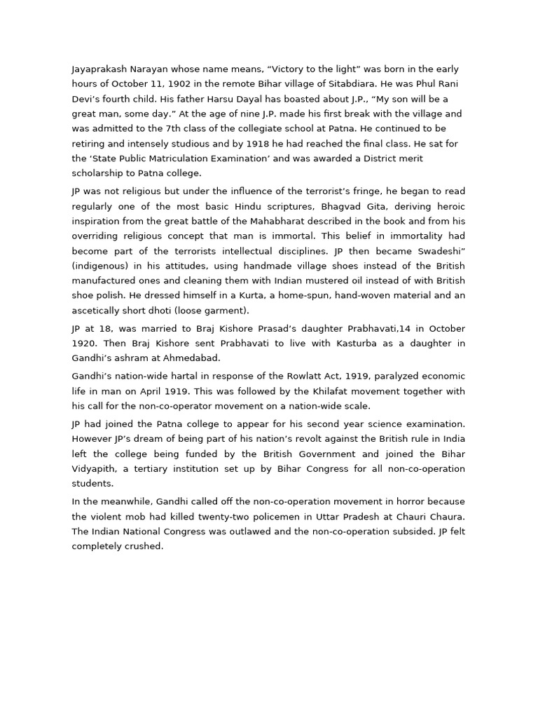 Jayaprakash Narayan Whose Name Means | PDF