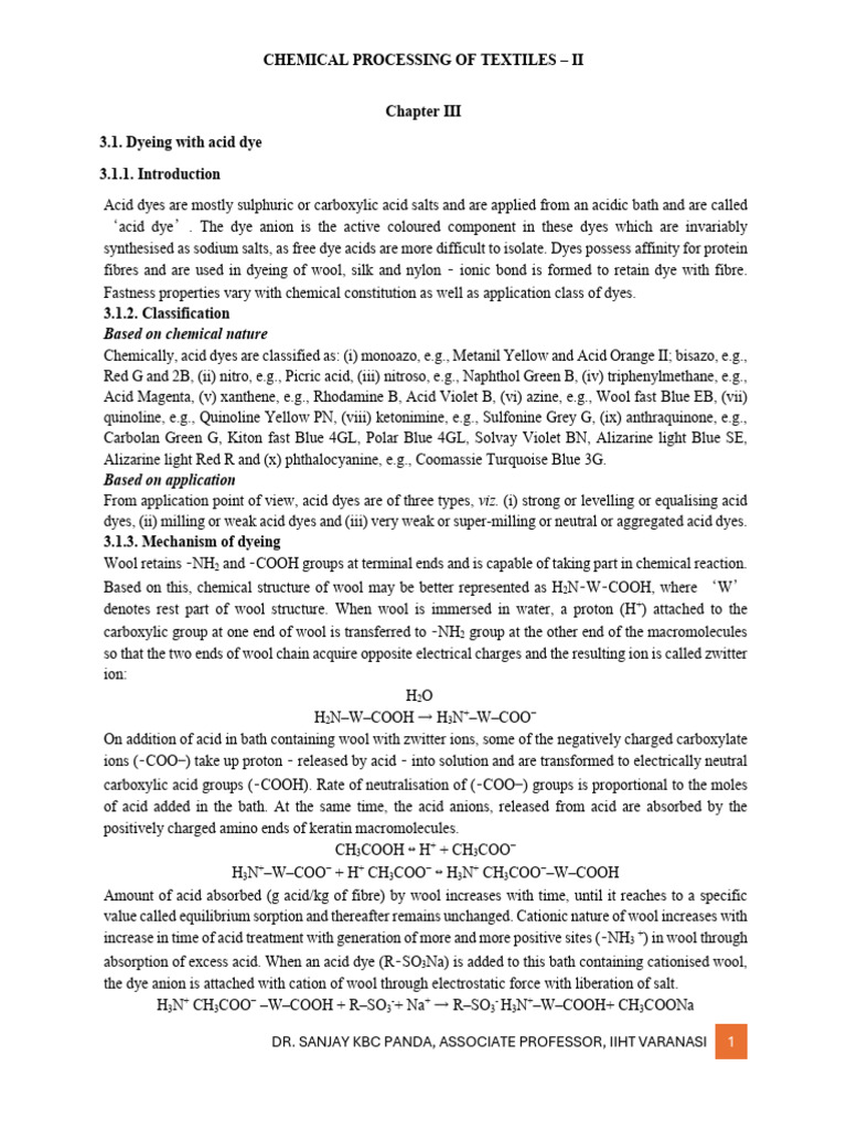 CPT - II - Chapter - 3 Notes | PDF | Dye | Dyeing