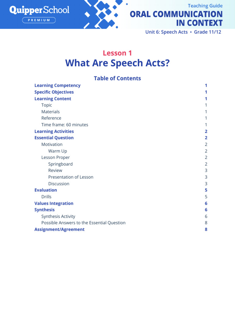 PDF (TG) - OC - Unit 6 - Lesson 1 - What Are Speech Acts | PDF ...