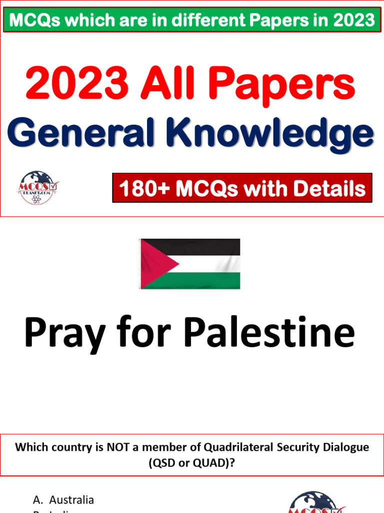 2023 All Papers GK MCQs Free Version | PDF | Oceans | Planets