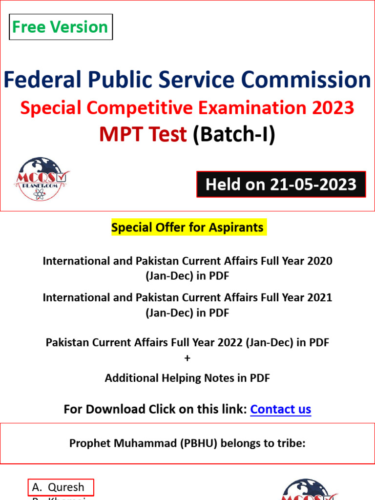 FPSC Special MPT Exam 21 May 2023 | PDF | Triangle | Muhammad