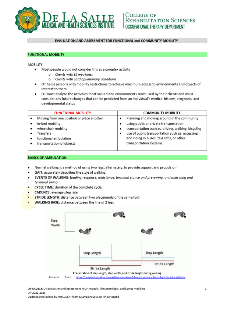 Functional and Community Mobility Handout | PDF | Wheelchair | Chair