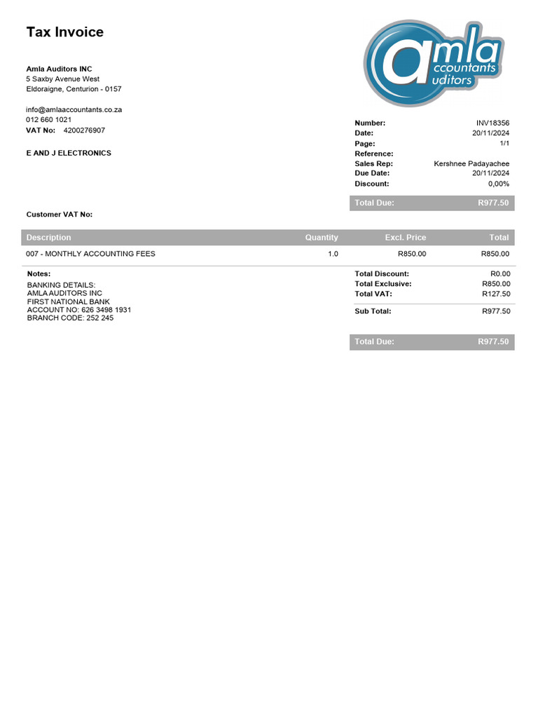 Tax Invoice for E and J Electronics | PDF